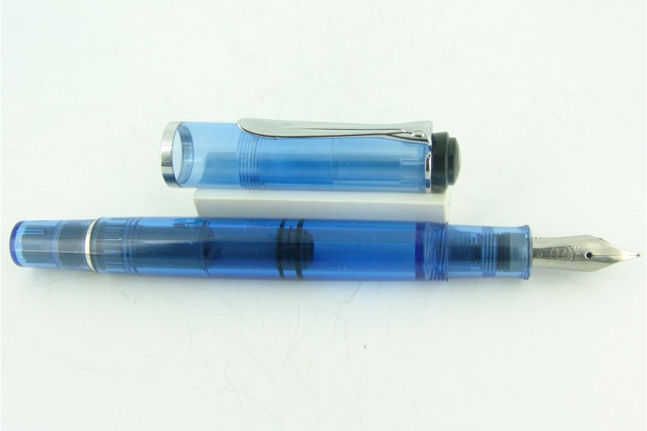 Pelikan Classic M205 Demonstrator Transparent Blue Fountain Pen (Black Ring Top)